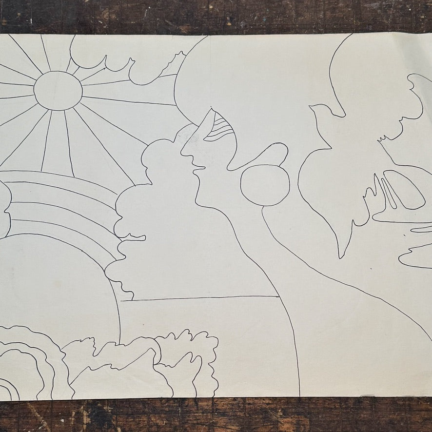 1970s Psychedelic Drawing of Woman Staring at Beaming Sun – Mad Van ...