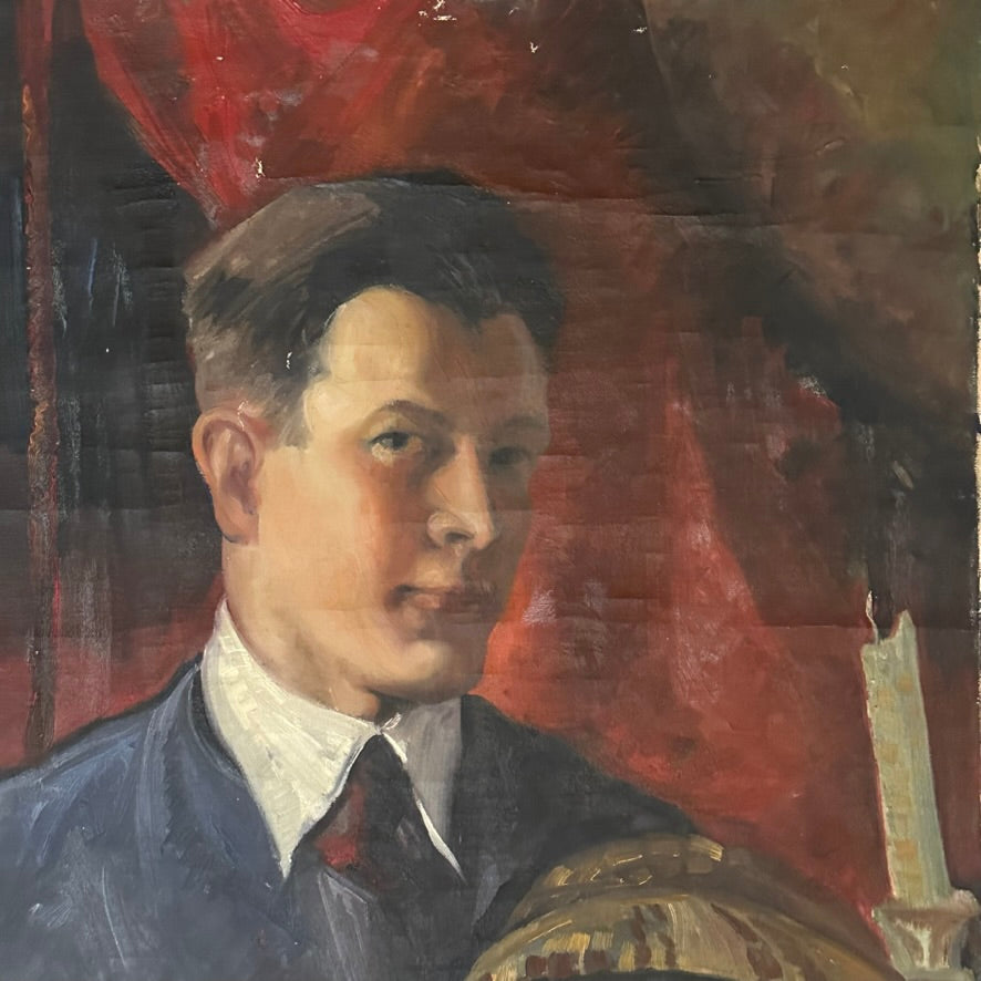 Early 1900s Memento Mori Painting of Artist with Skull | Self Portrait ...