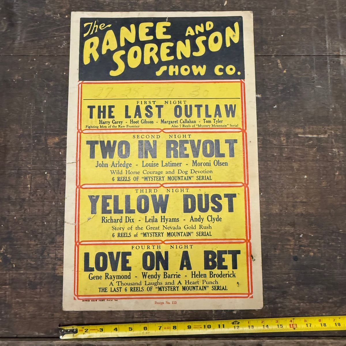 1930s Traveling Show Broadside Poster | Four Nights of Serial Films ...