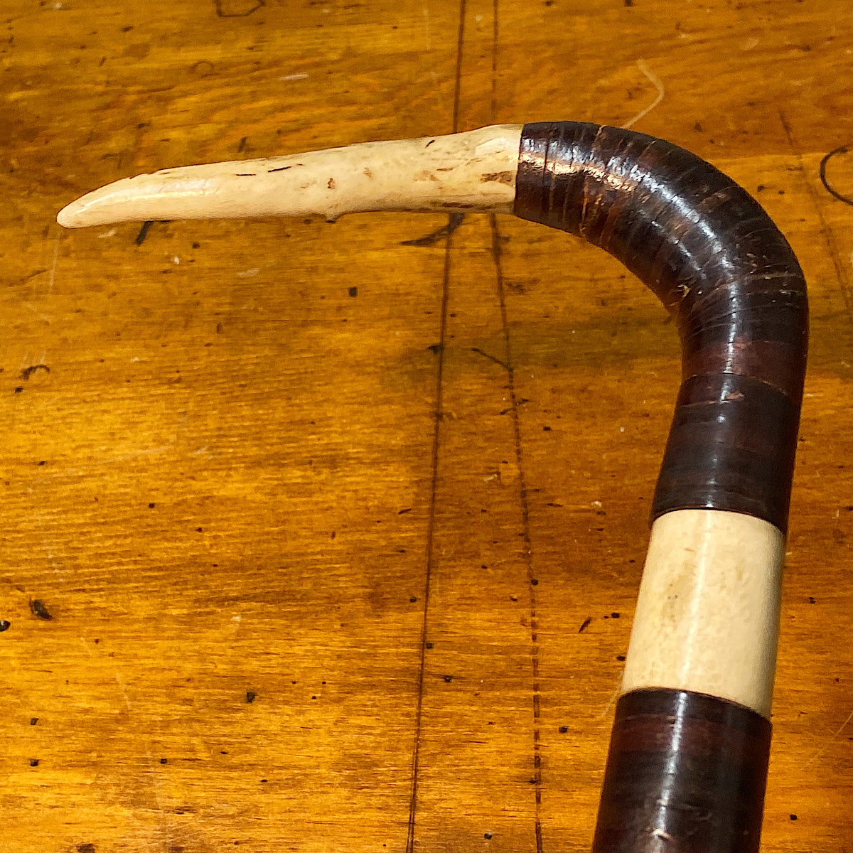 Antique Stacked Leather Cane with Horn Bone Inlays | 1800s – Mad Van ...