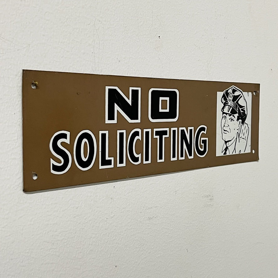 1950s No Soliciting Sign with Police Officer Graphic – Mad Van Antiques