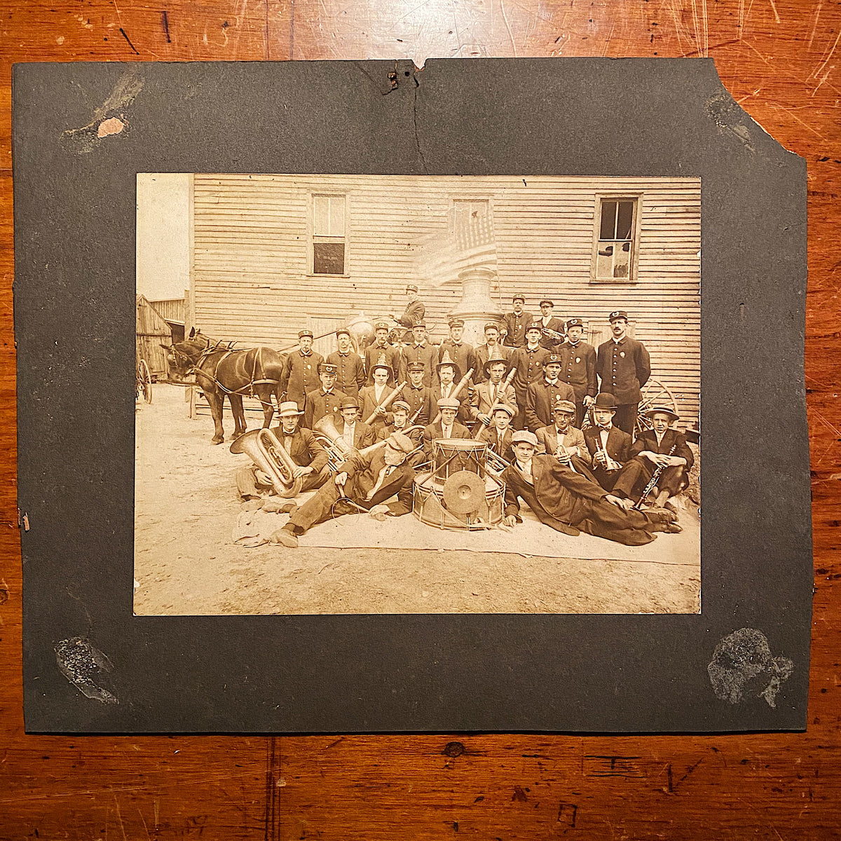 Antique Firemen Photograph with Flag | Early 1900s – Mad Van Antiques