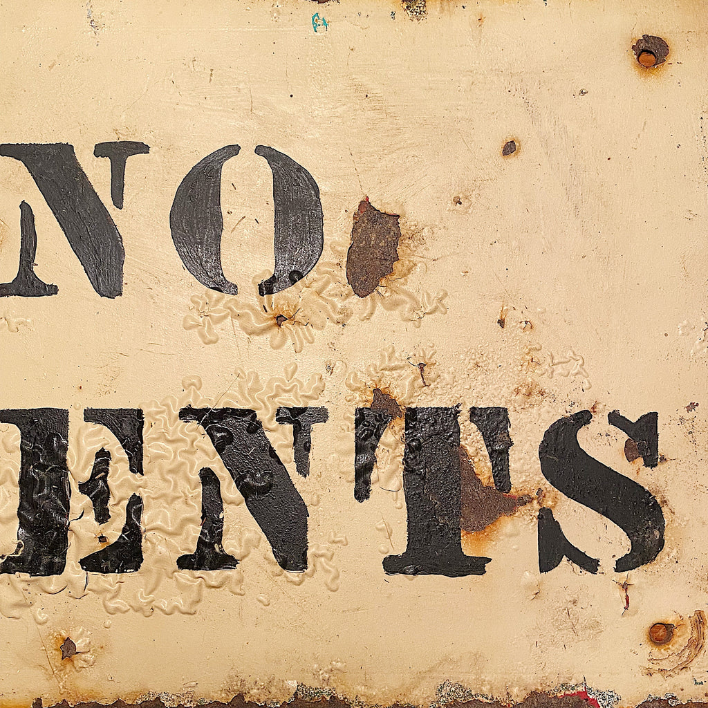 Vintage No Agents Metal Sign with Cool Patina | 1940s – Mad Van Antiques