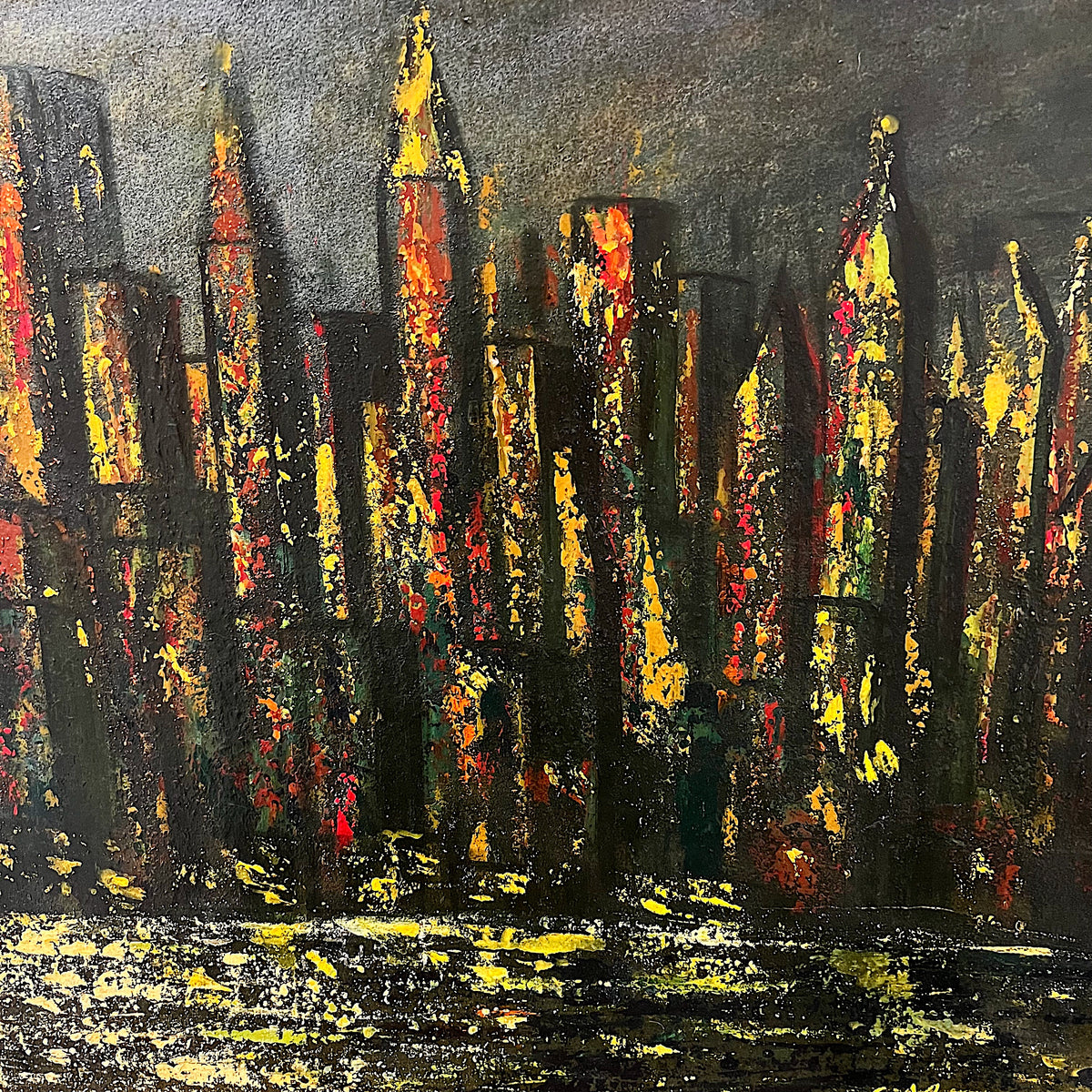 1950s Cityscape Painting with Skyscrapers at Night | 1958 – Mad Van ...
