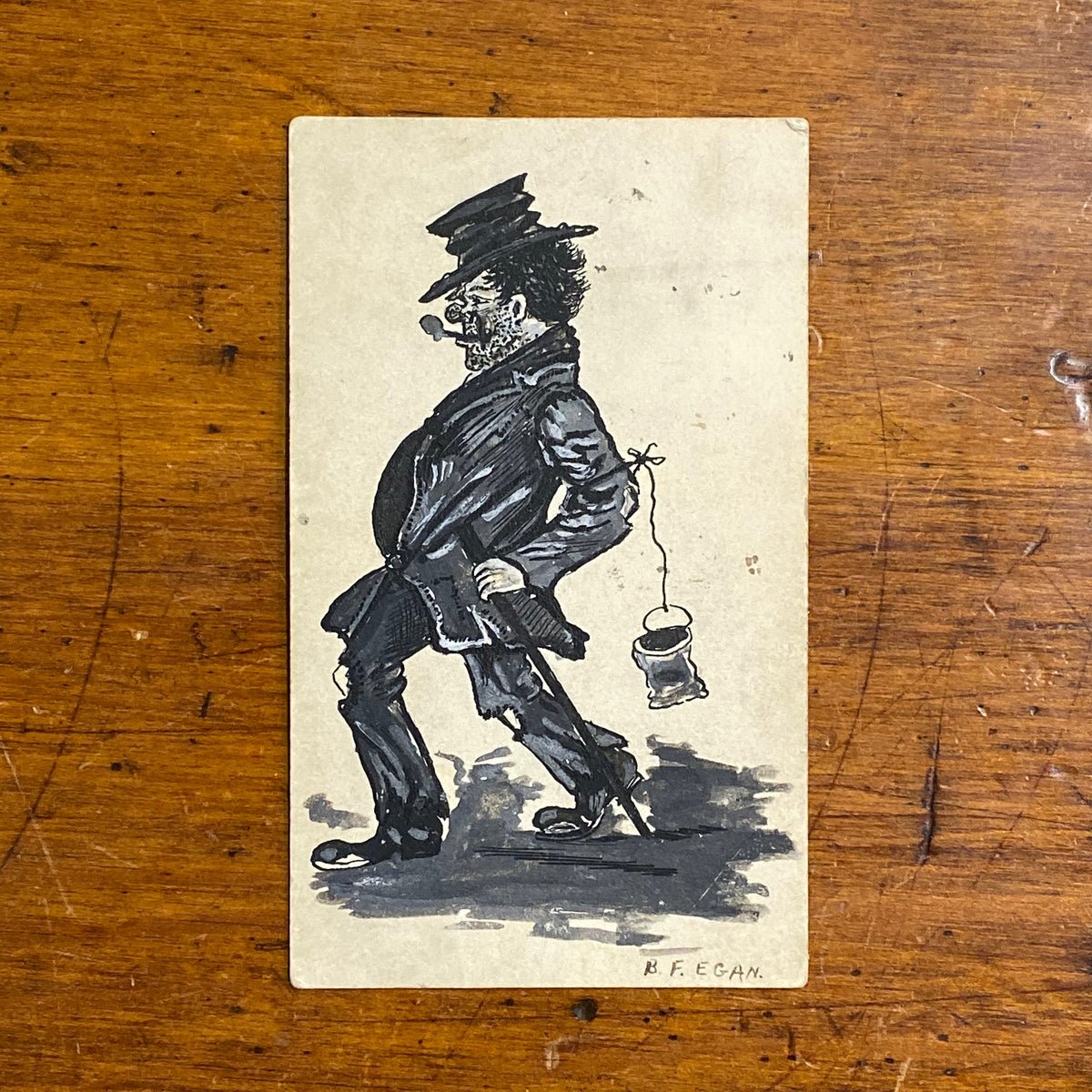 Original Hobo Painting on Card Stock | B.F. Egan – Mad Van Antiques