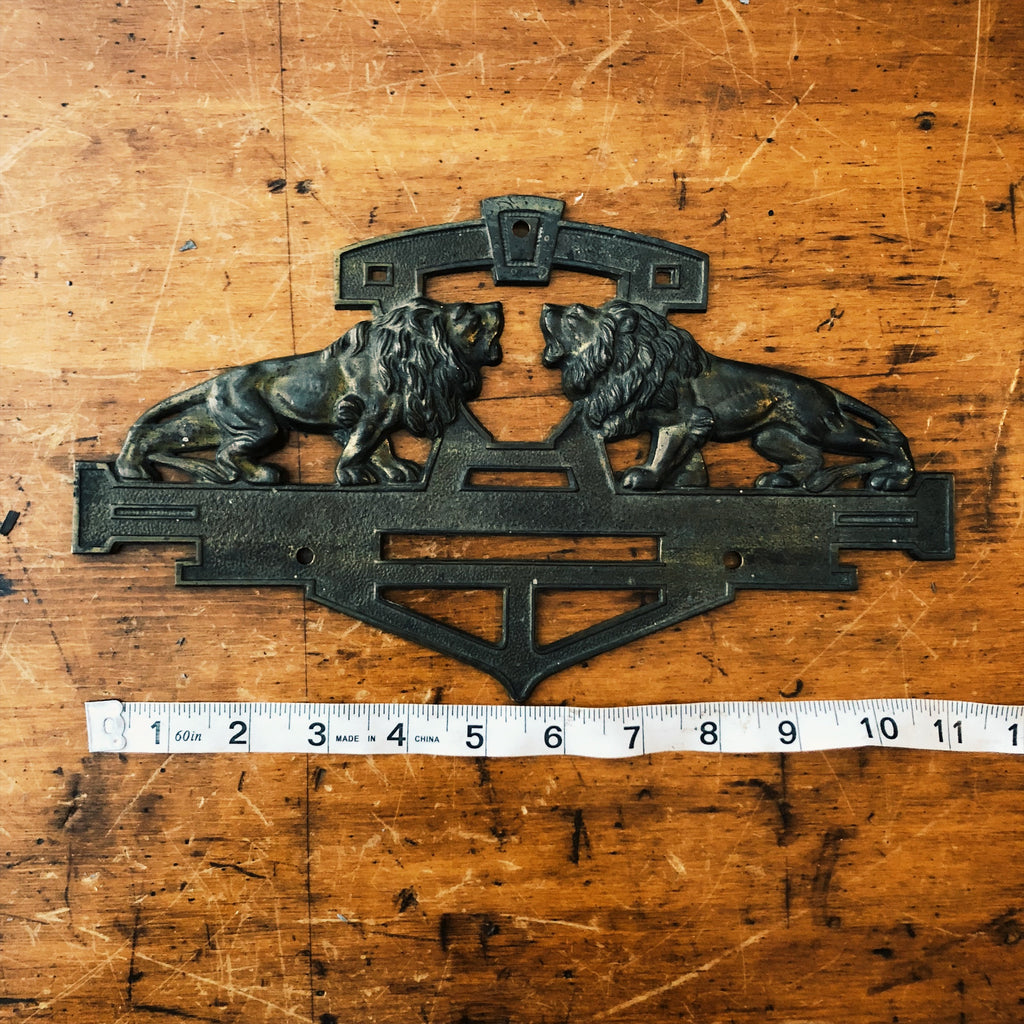 Antique Cast Iron Lion Decal Plaque with Dueling Beasts – Mad Van Antiques
